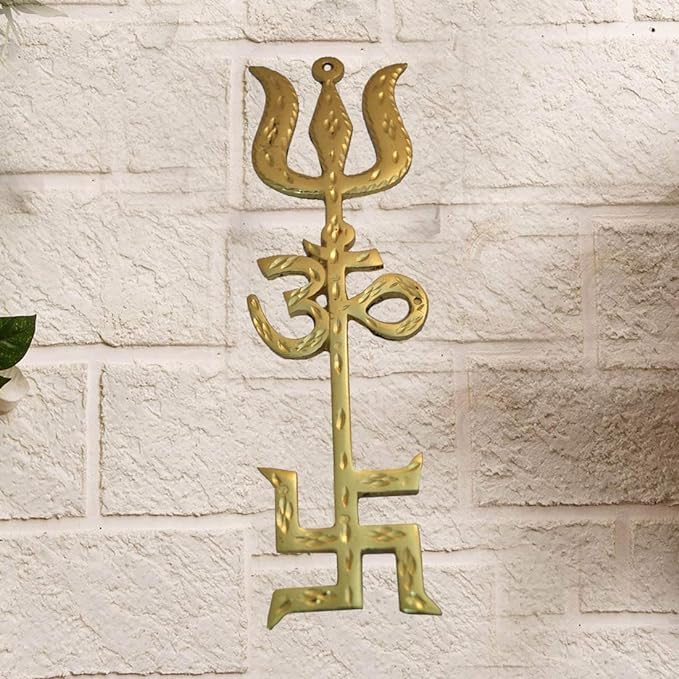 Buy B Craft Pure Metal Trishul Om Swastik Yantra Spiritual Wall Hanging ...