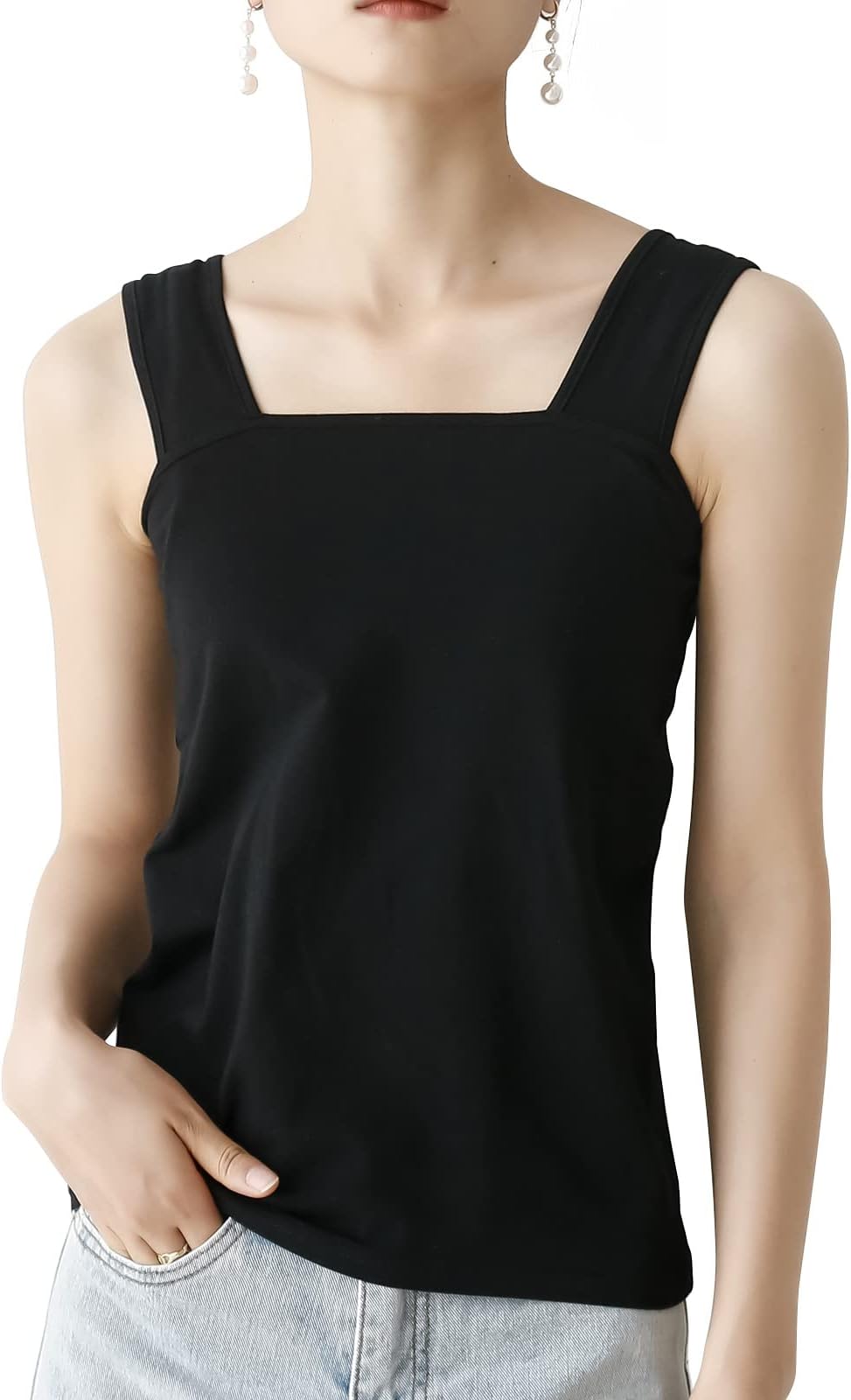 Amazon.co.jp: キャミソール カップ付き タンクトップ トップス 部屋着 インナー 重ね着 パジャマ ブラトップ 定番 タンク ...