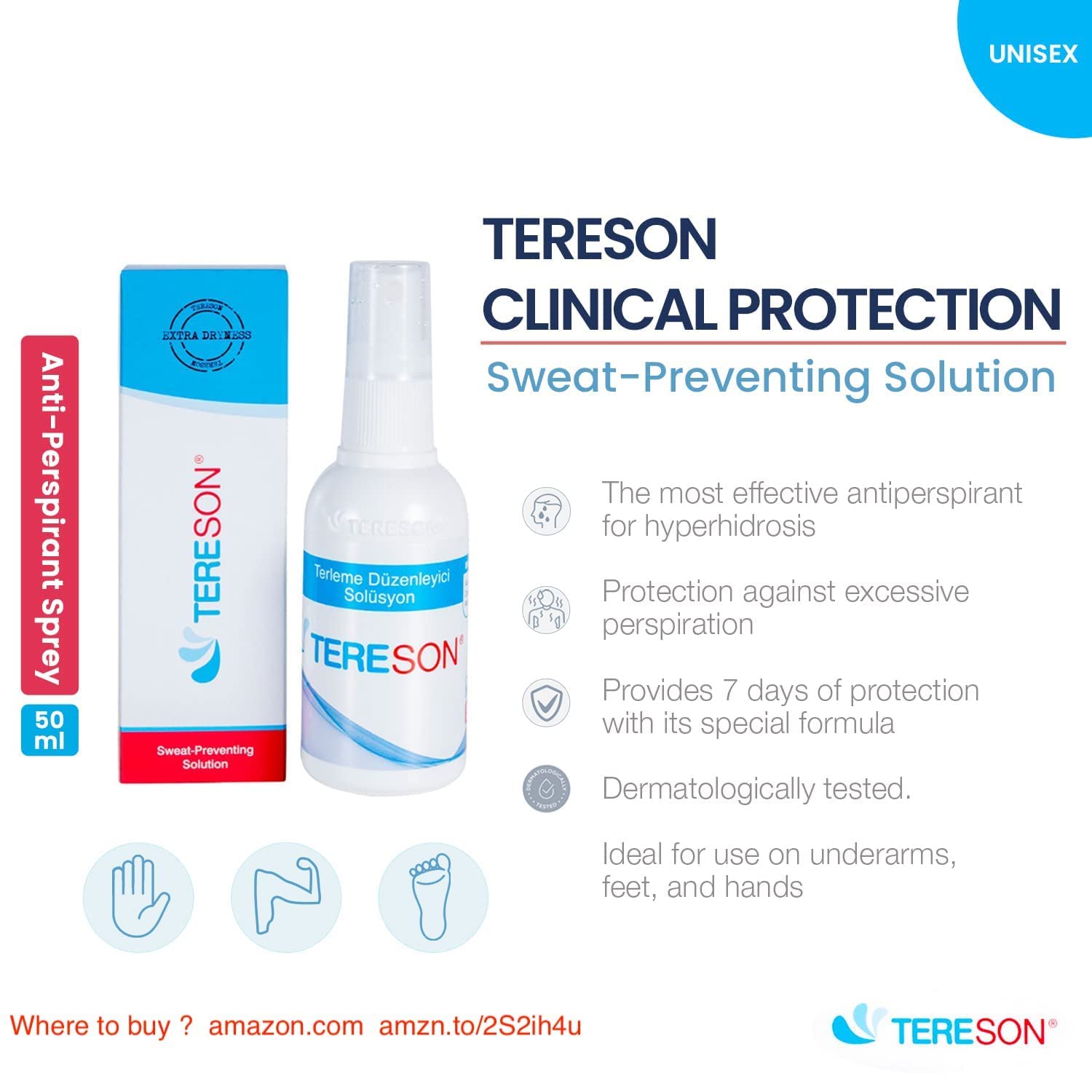 Tereson Clinical Strength Antiperspirant Spray for Excessive Sweating ...