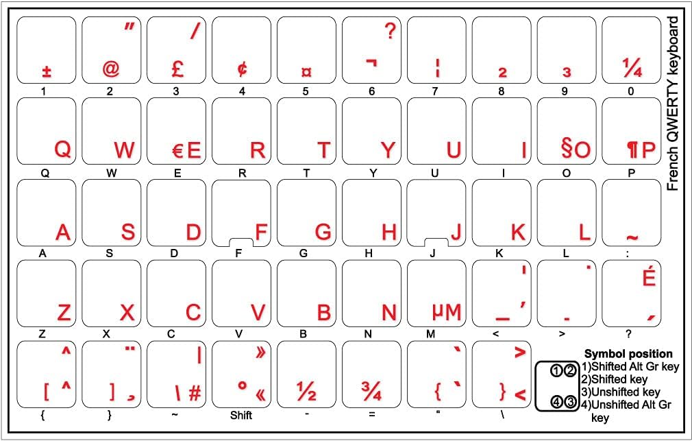 FRENCH QWERTY CANADIAN KEYBOARD STICKER with RED LETTERING ON ...