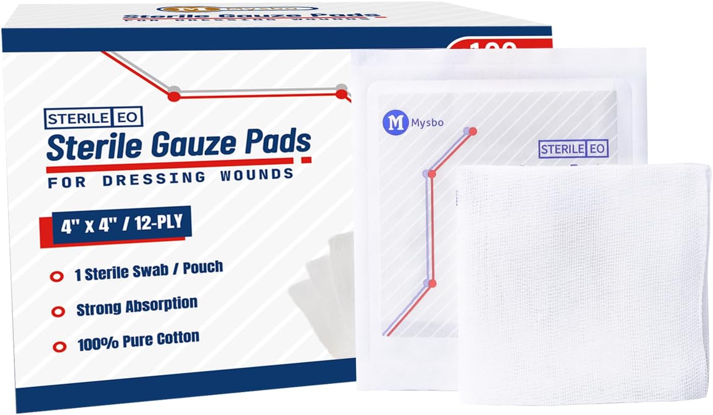 Amazon.com: BEZOL 100 Woven Large Sterile Gauze Pads 4x4 - Individually Packed 12-ply 4x4 Gauze ...