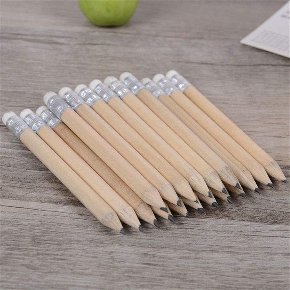 U-K Pack of 10 Mini Wooden Pencils with Eraser HB Black Lead Standard ...