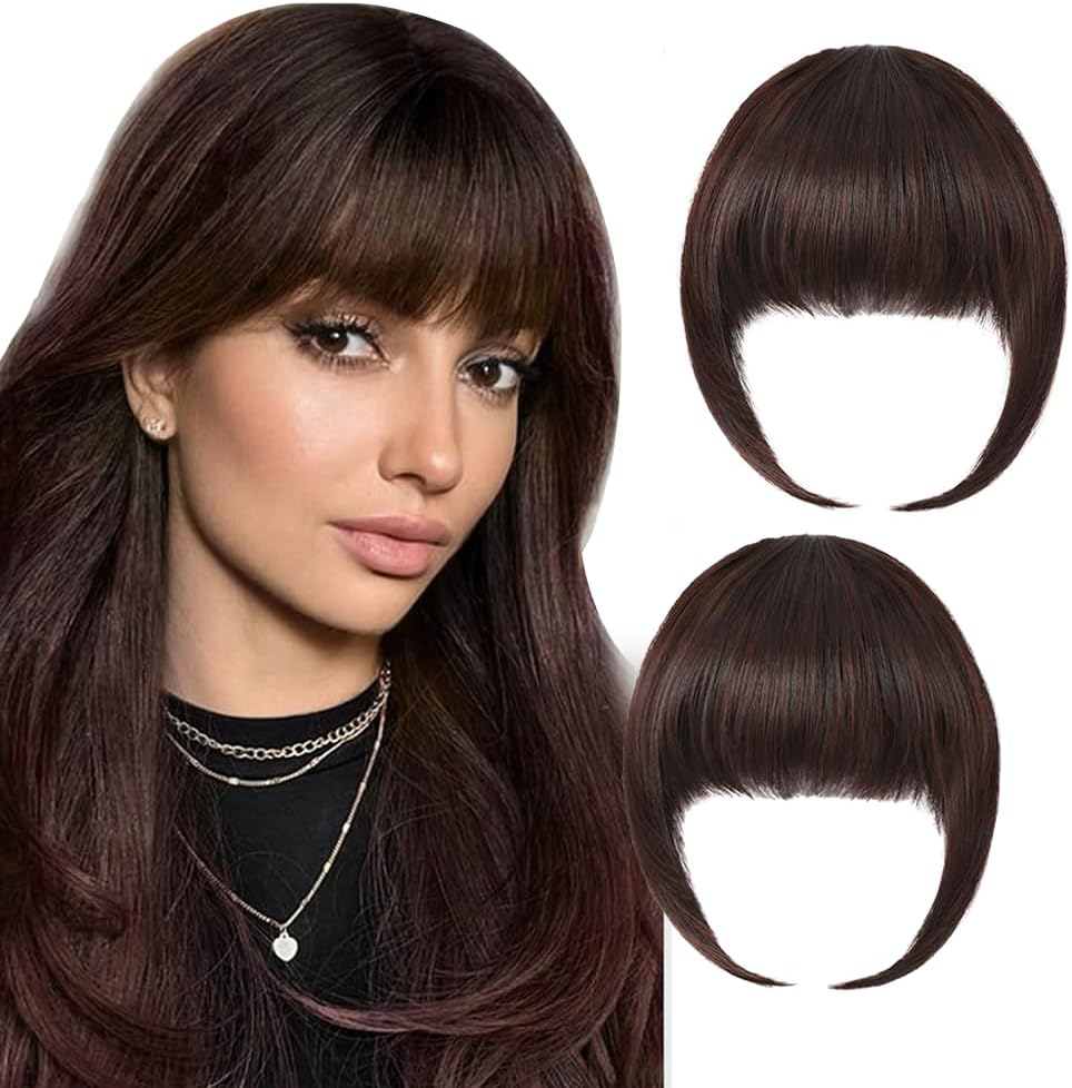 2 Extensión de Flequillo, Flequillo de Cabello Humano con Clip para Mujer, Pelo Simulado de Alta ...