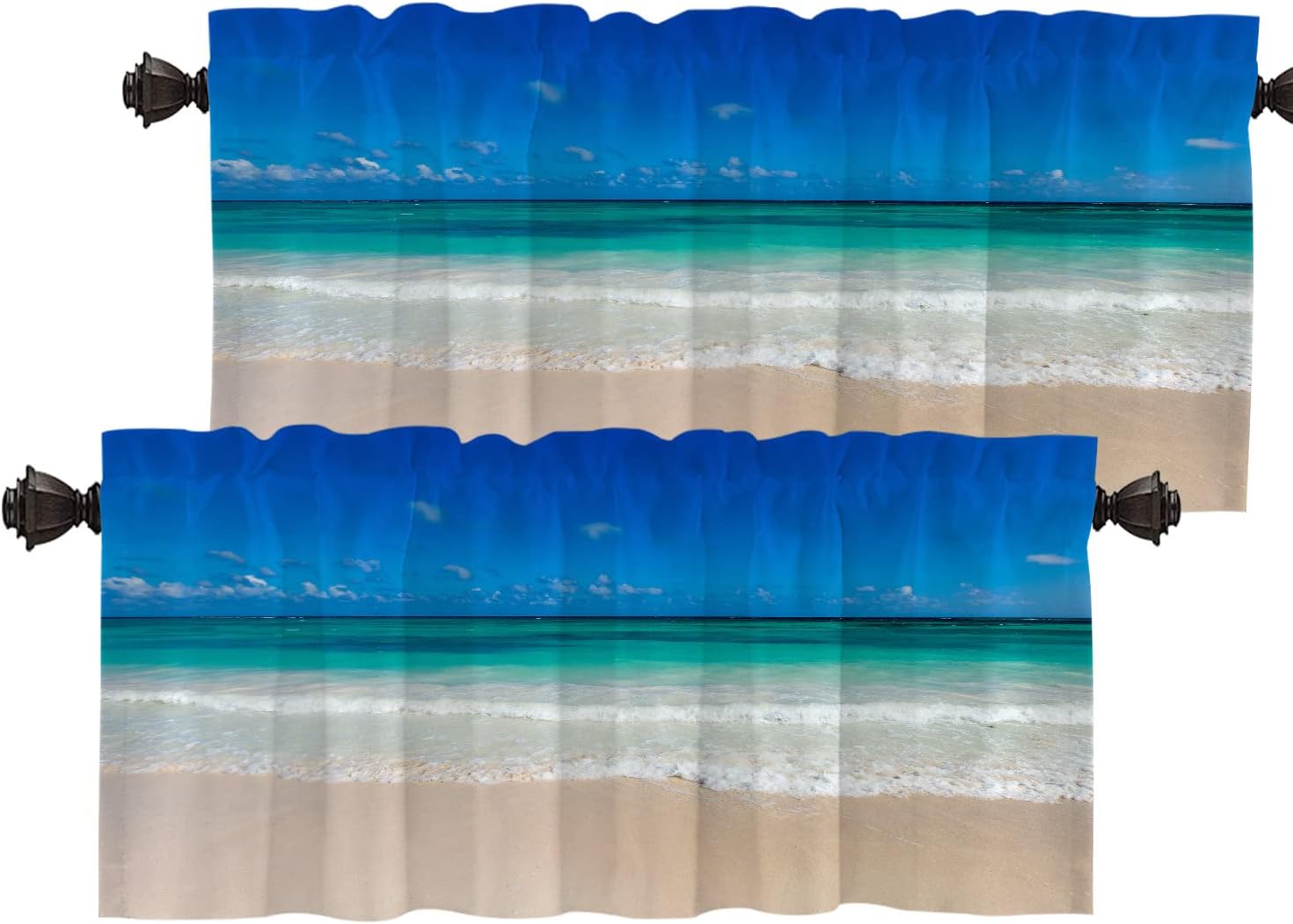 Amazon.com: Batmerry Blue Ocean Tropical Beach Valances Half Window ...