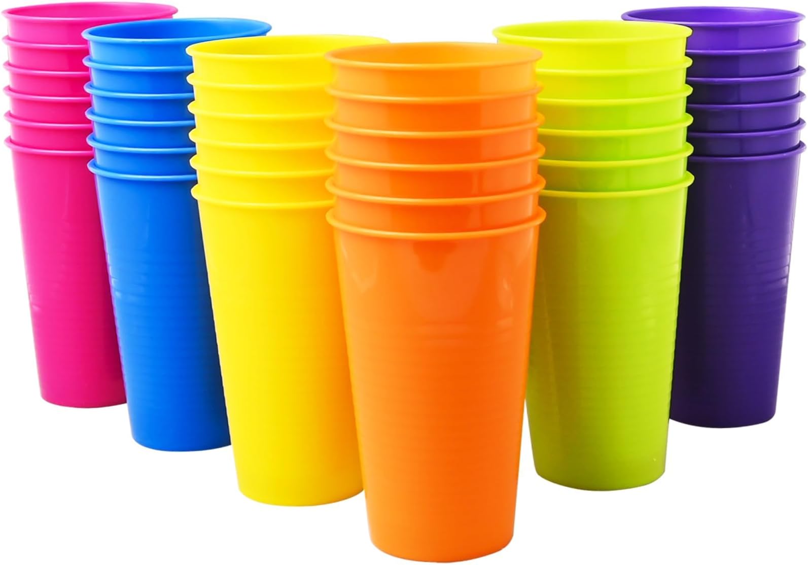 BELLE VOUS 24 Pack Coloured Plastic Cups - 600ml/20 fl oz - Reusable ...