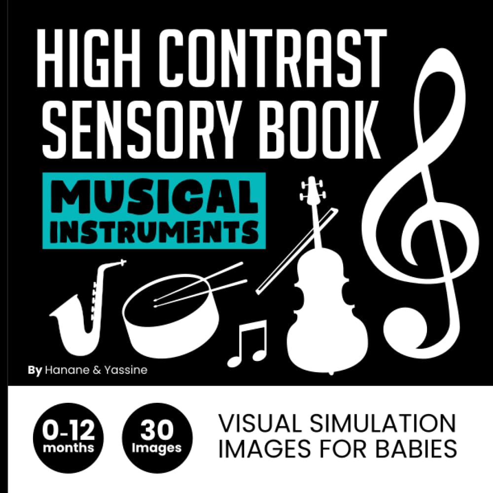High Contrast Sensory Book for Infant Stimulation: Musical Instruments ...