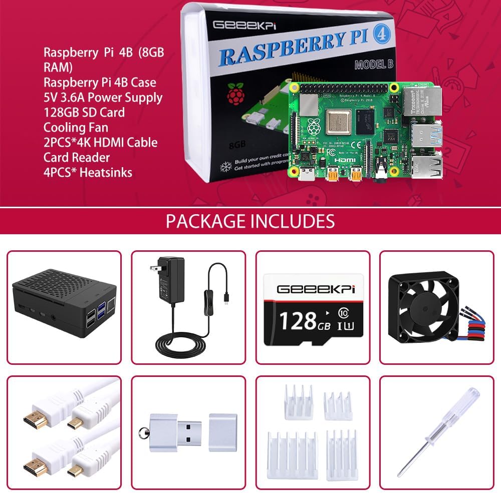 GeeekPi Raspberry Pi 4 8GB Starter Kit - 128GB Edition with Case, Fan ...