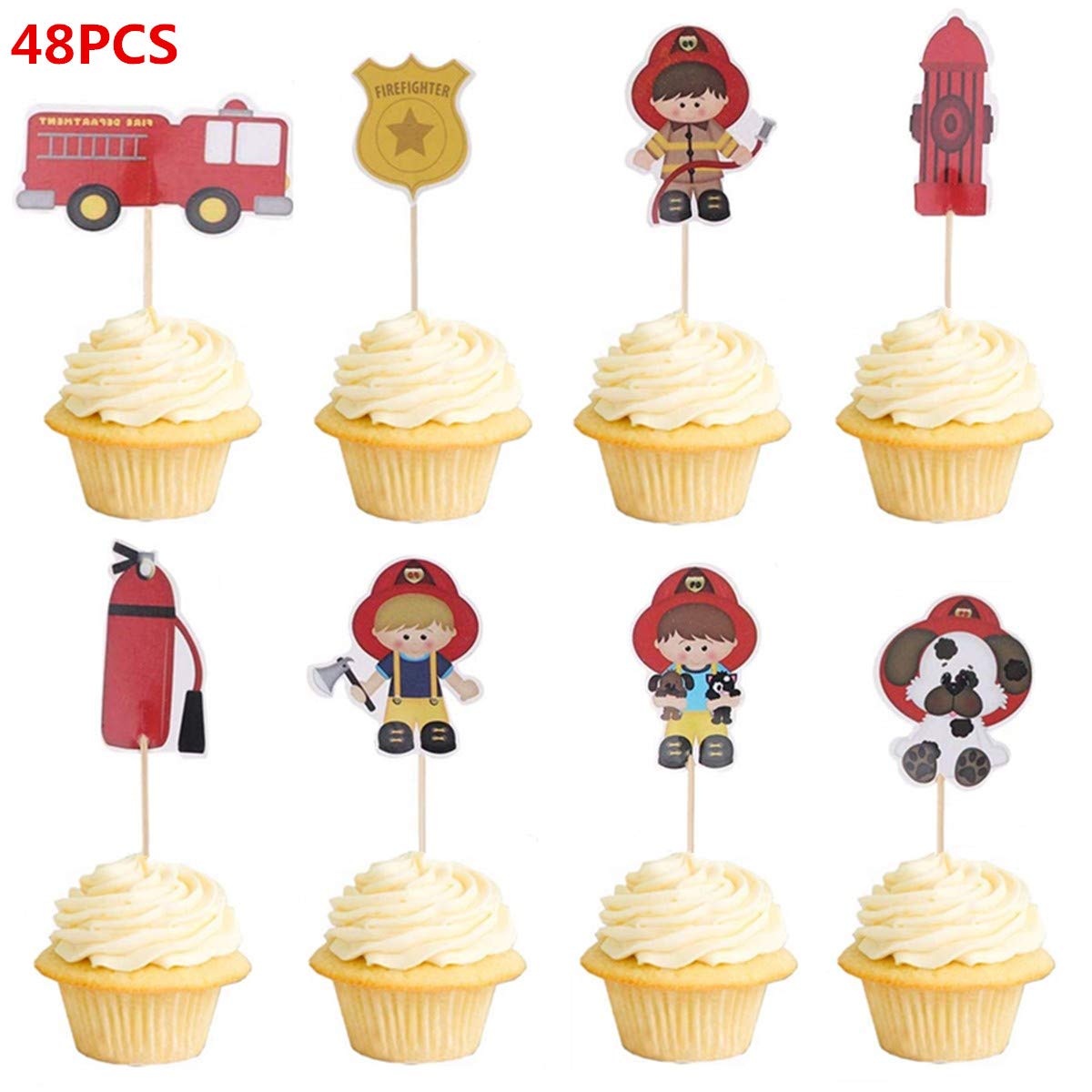Buy 48 Pack Firefighter Cupcake Toppers Fireman Fire Truck Fire ...