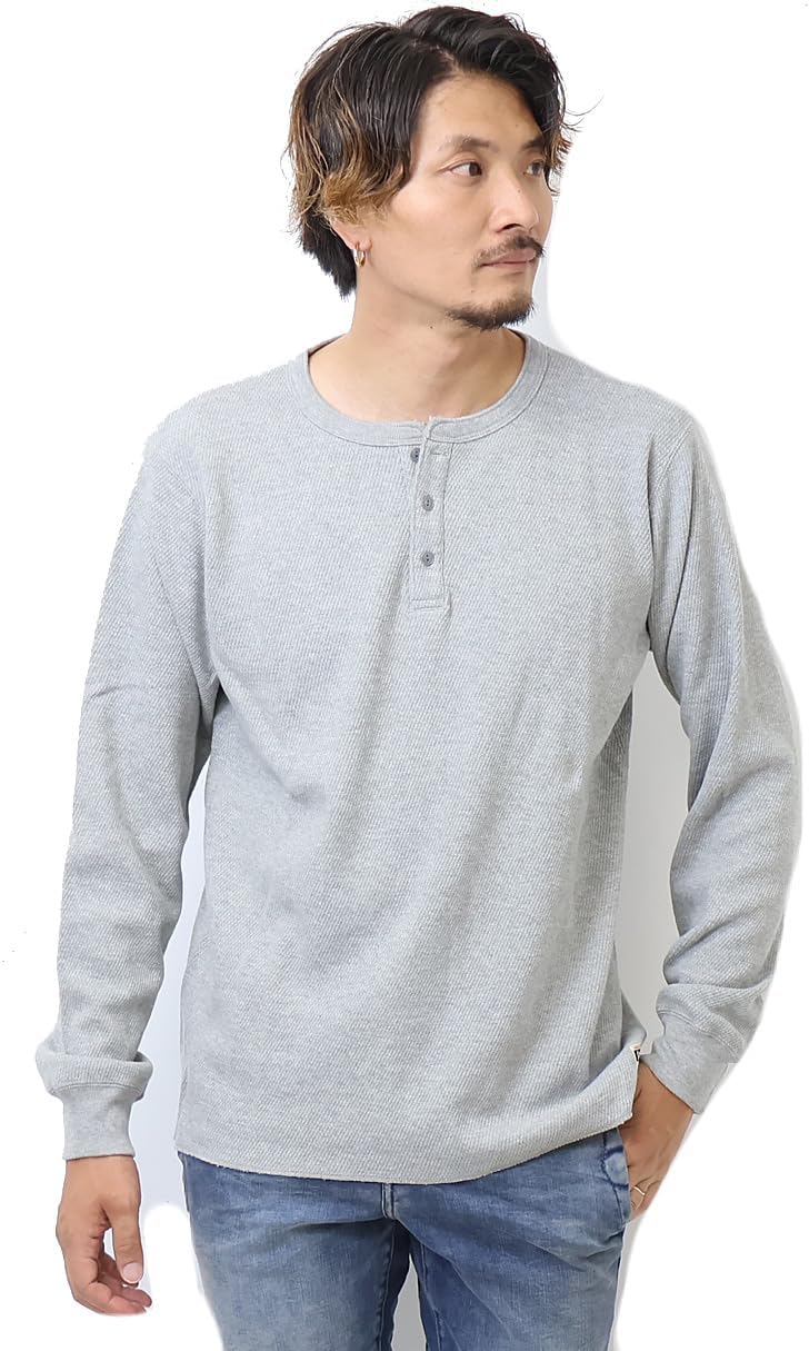 Amazon.co.jp: [ショット] ハニカムワッフル ヘンリーネック 長袖Tシャツ 782-1930003 3113155 (XLサイズ ...