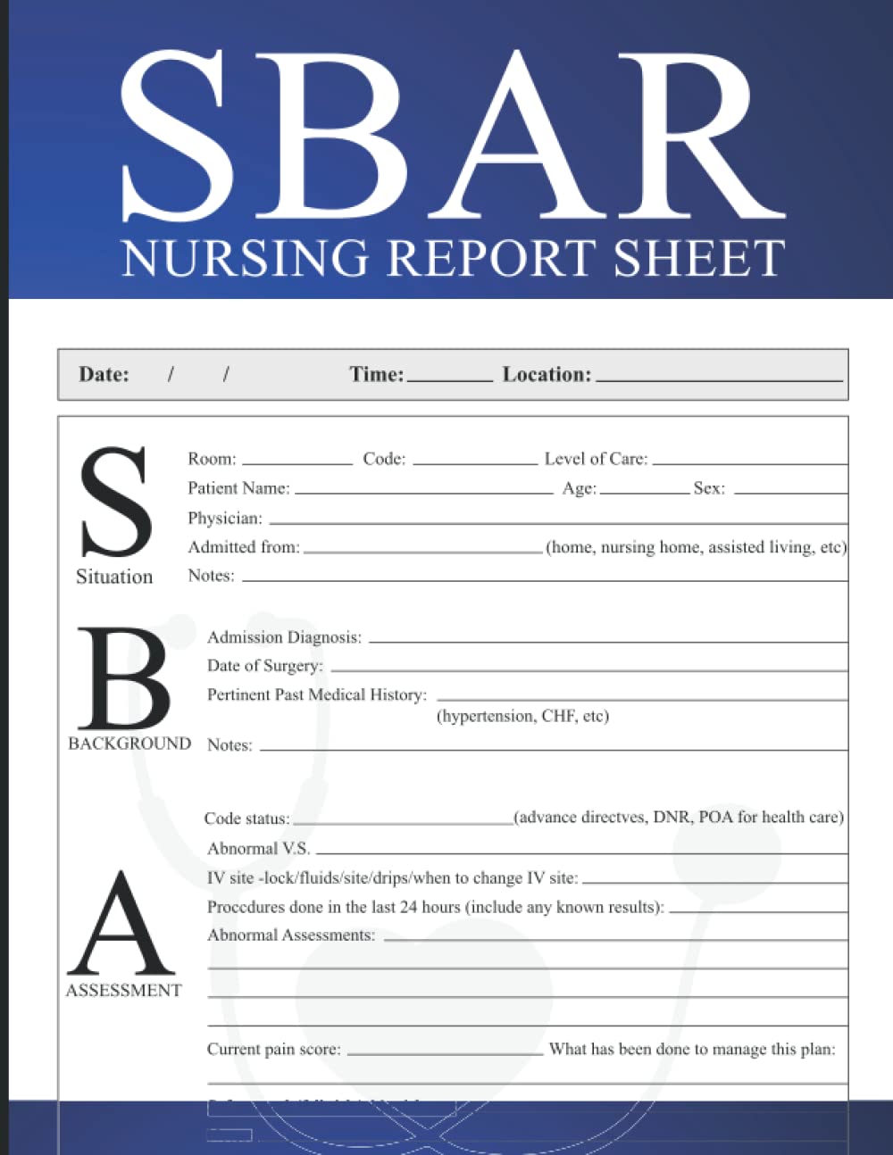 Buy SBAR Nursing Report Sheet: Nurse Assessment Report with Summary ...
