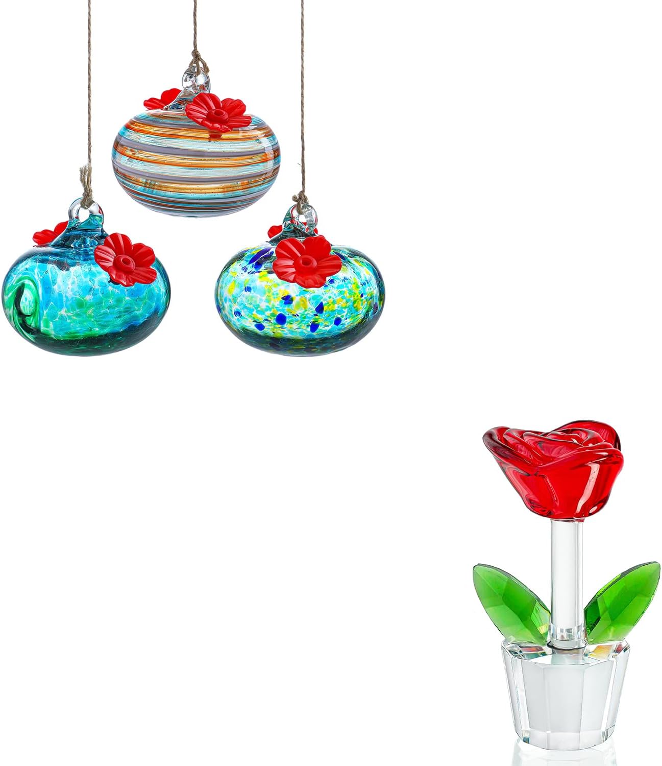 Amazon.com : 3PCS Small Glass Hummingbird Feeders and Mini Crystal Red ...