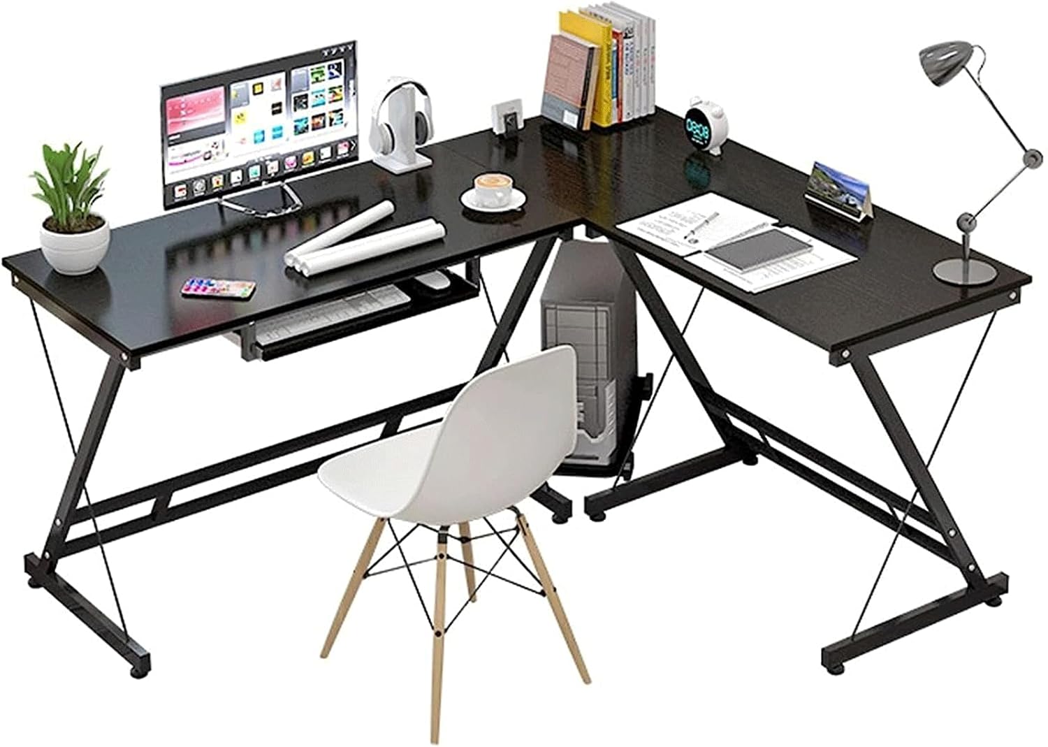 Amazon.com: ZUMAHA Minimalist Corner Computer Desk Z-Shaped Metal Frame ...