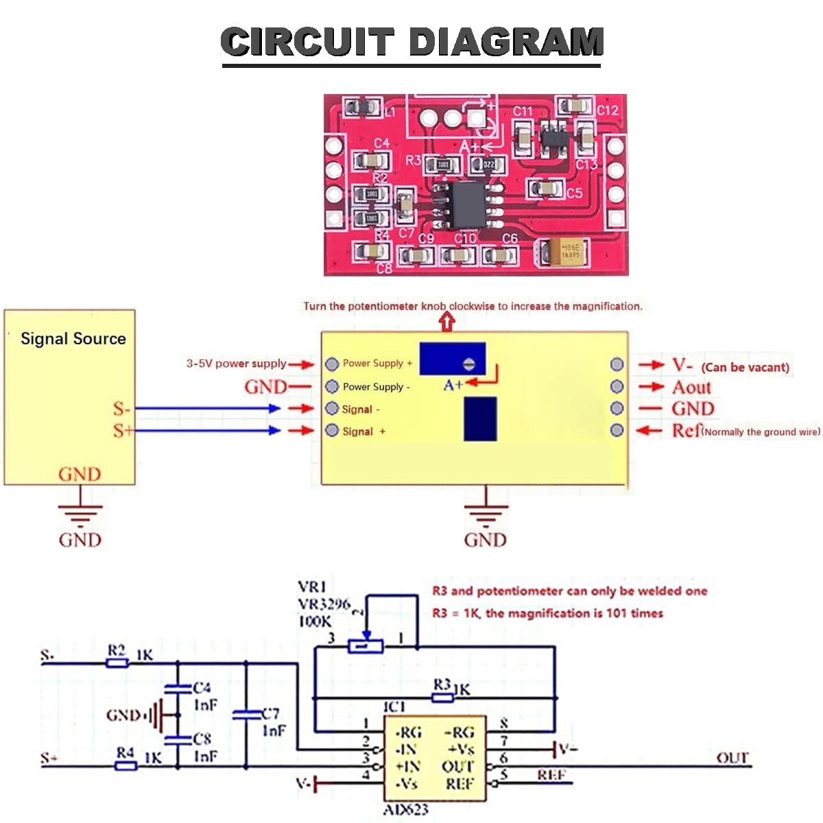 Snapklik.com : DAOKAI Voltage Amplifier Module AD623 Millivolt ...