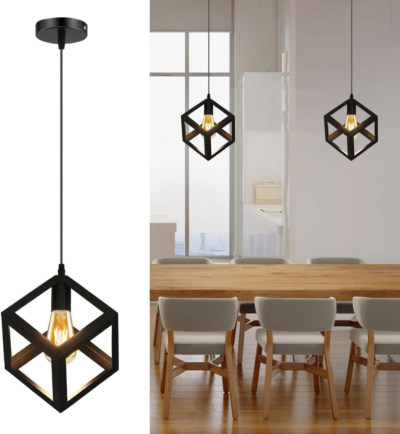 DELIPOP Industrial Pendant Light, Black Adjustable Length Metal Hanging ...