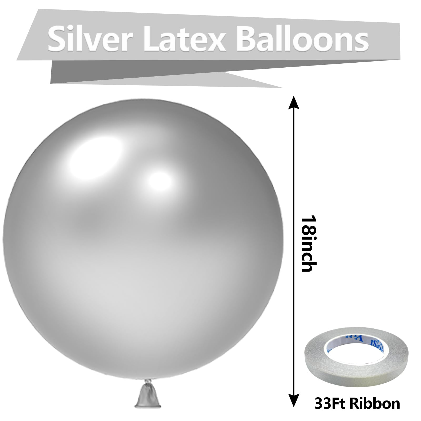Snapklik.com : Metallic Silver Balloons 18 Inch - 30 Pack Large Thick ...