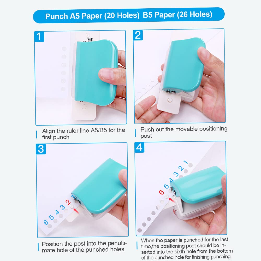 6 Hole Puncher, Leepesx Loose Leaf Paper Puncher for A4 A5 B5 Notebook ...
