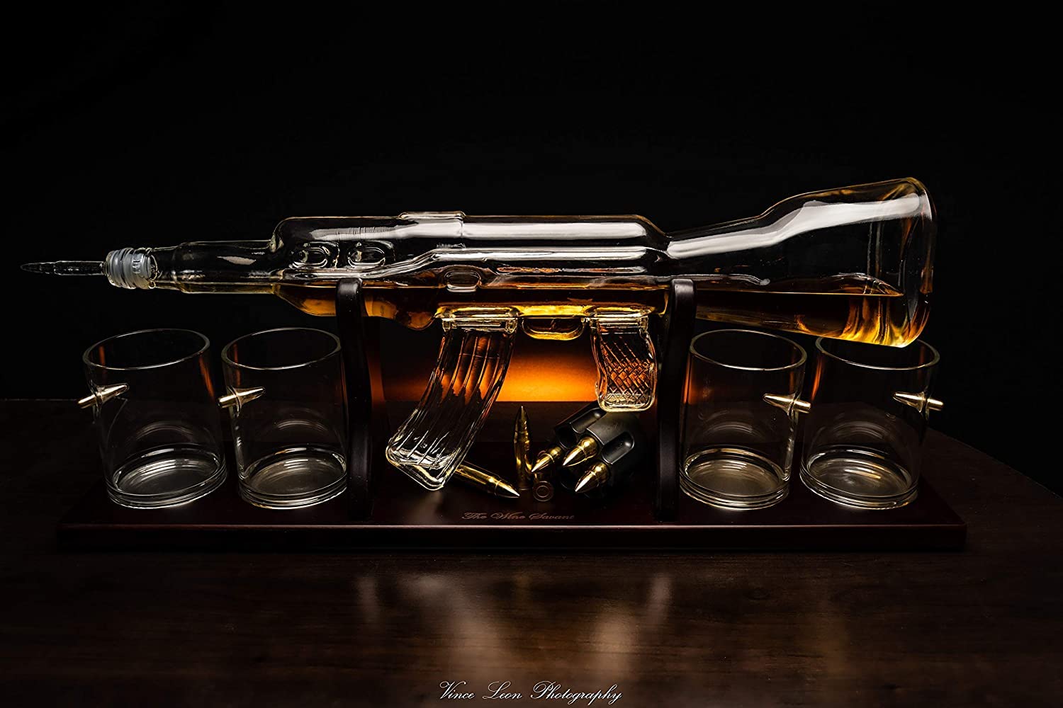 Buy Whiskey Gun Decanter Set + 4 Whisky Bullet Glasses ,Wooden Base and ...