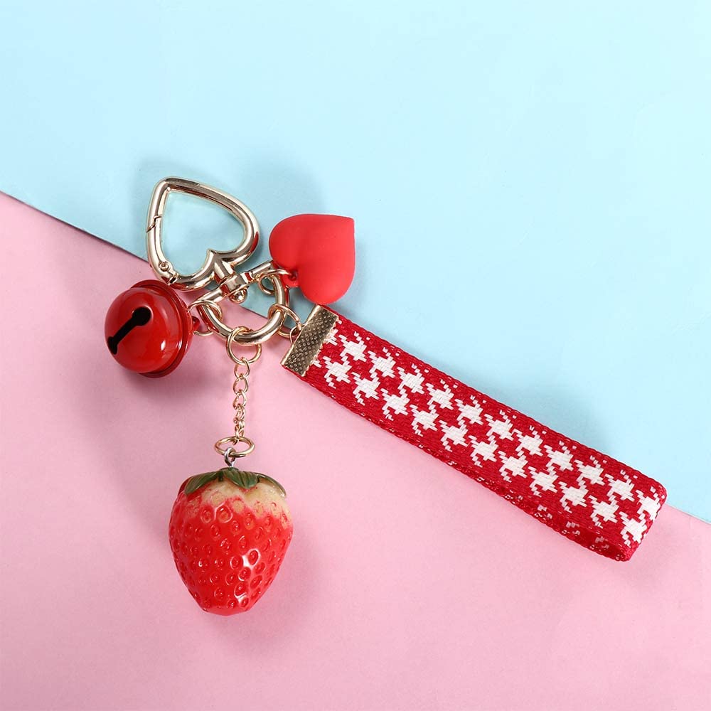 Purse Charm Strawberry Plush Keychain - Cute Fruit Key Ring For Bags ...