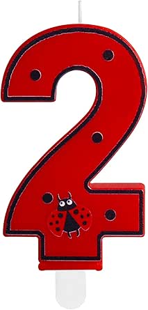 Amazon.com: Red Black Dots Ladybug 2nd Birthday Candles Number 2 Candle ...