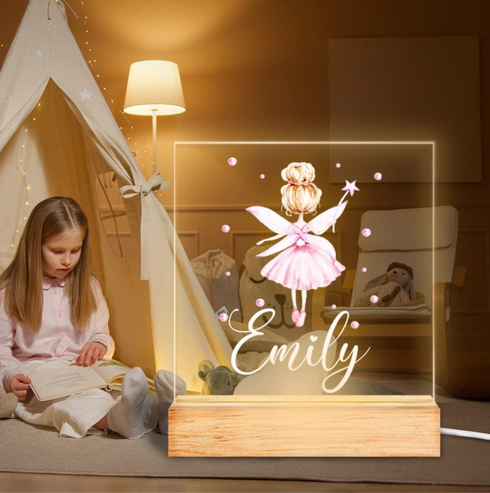 Wucidici Custom Pink Fairy Night Light with Name Personalized LED Light ...