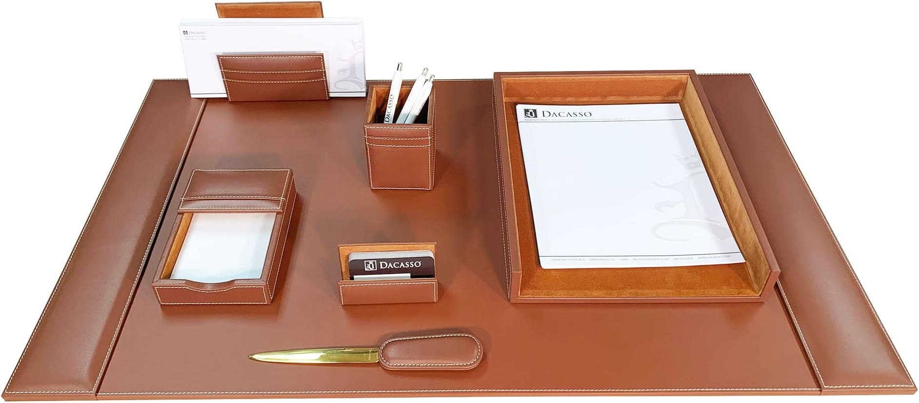 Amazon.com: Dacasso Crocodile Embossed Leather Desk Set, 7pcs, Brown ...