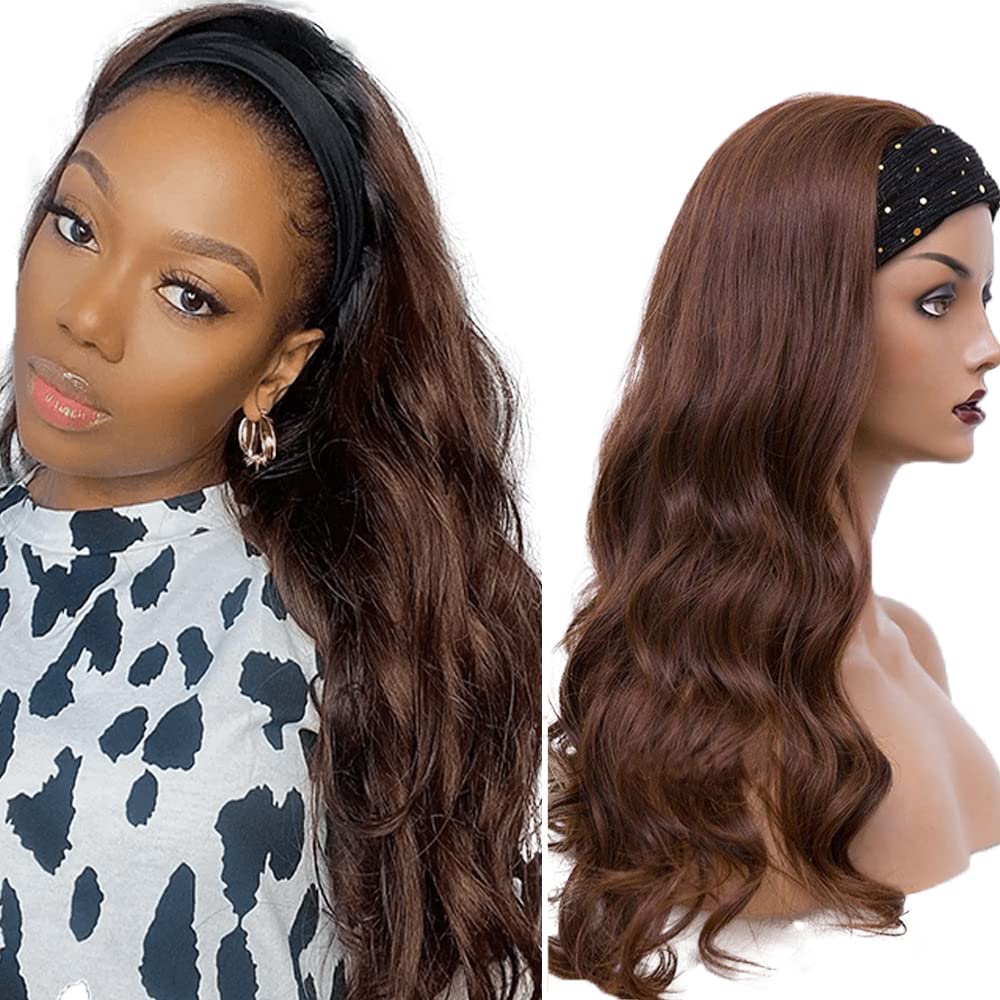 Amazon.com : #4 Chocolate Brown Body Wave Headband Wig Human Hair 24 ...