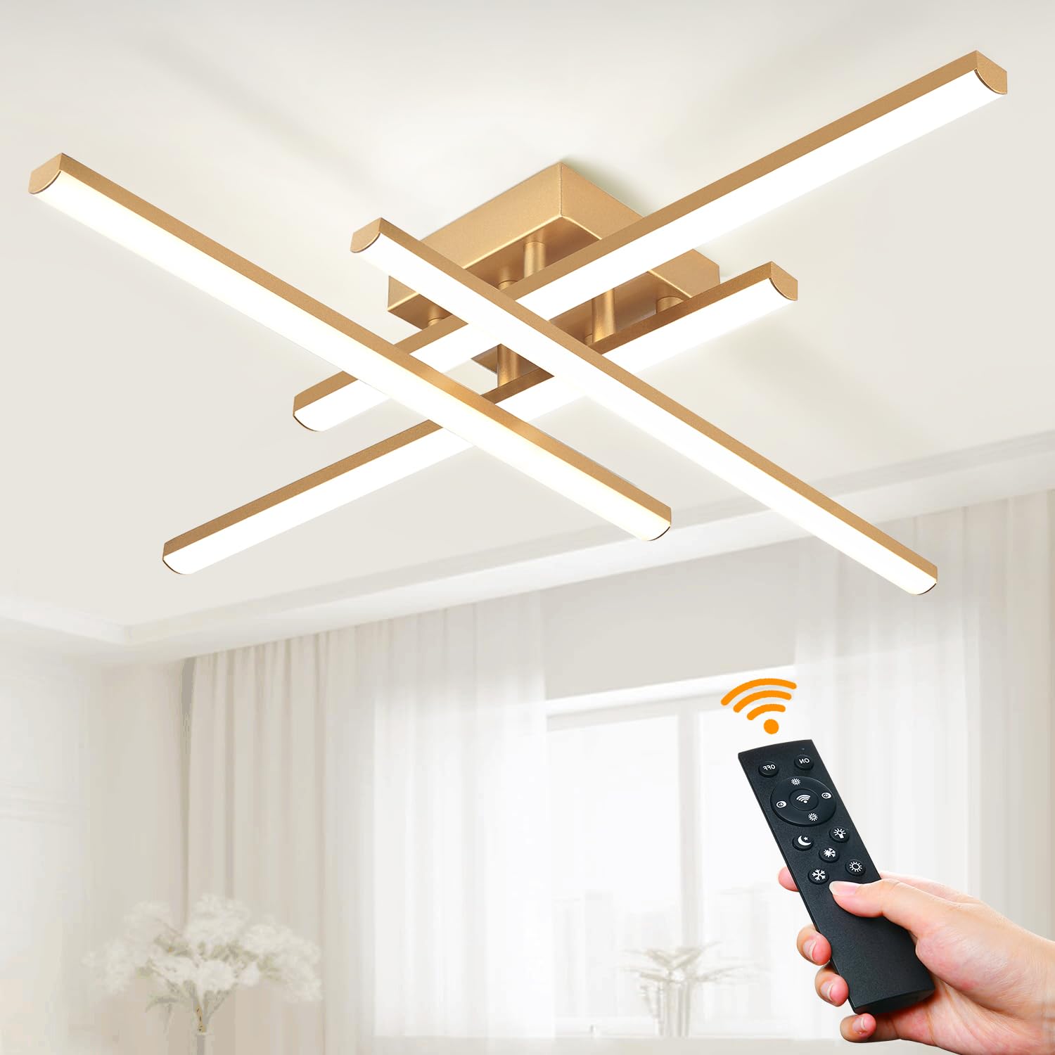 Modern LED Ceiling Light Fixture, Gold Dimmable Close to Ceiling Light ...