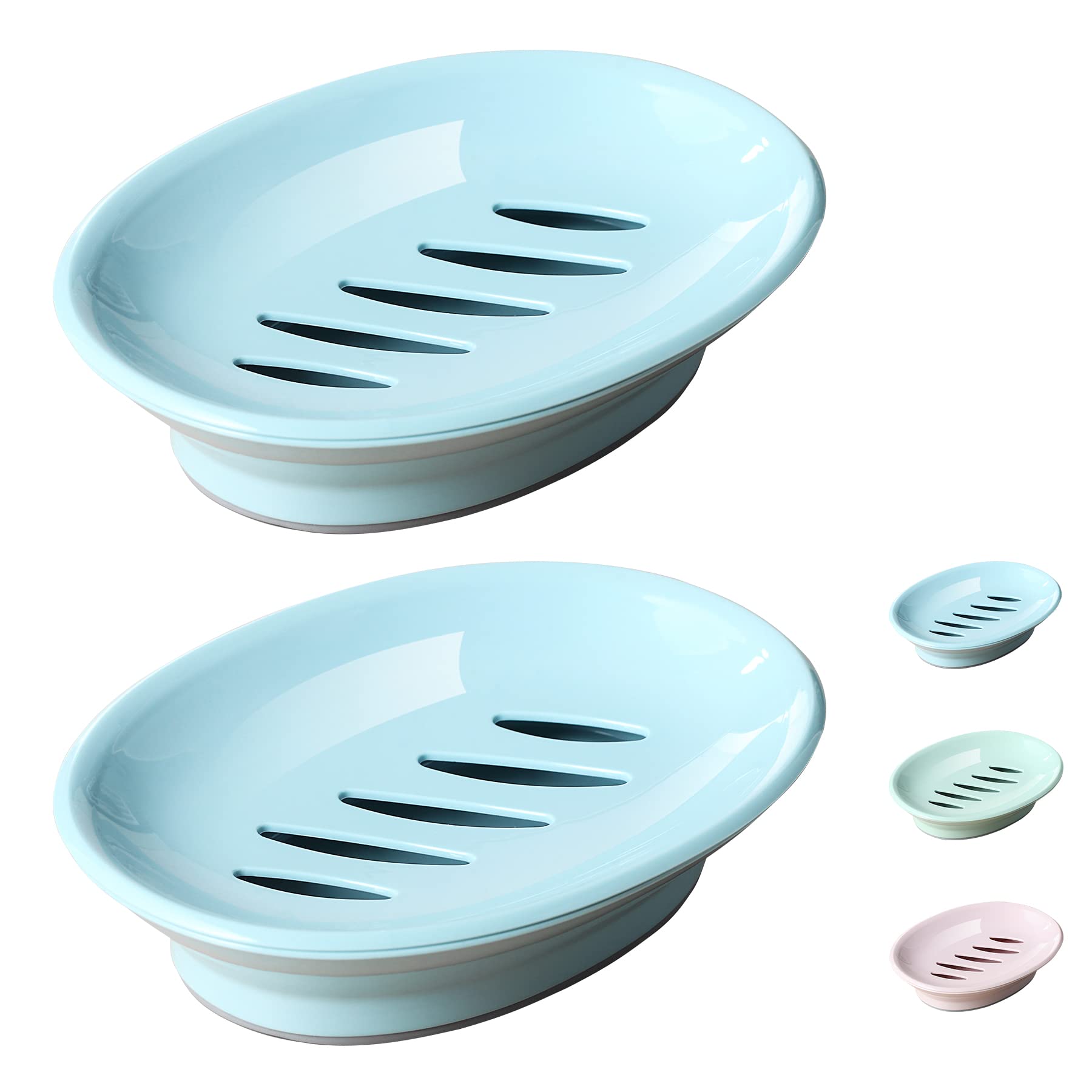 Kyraton Soap Dish 2 Pack, Plastic Soap Dishes, Non Slip Draining Soap ...
