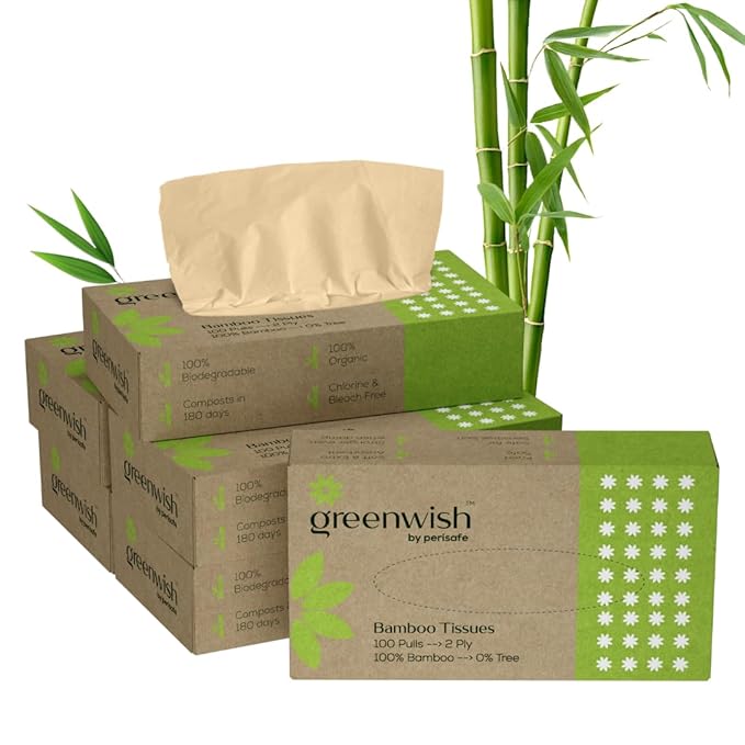 Greenwish Bamboo Soft Facial Tissue Box-100pulls (Pack of 6), 100% ...