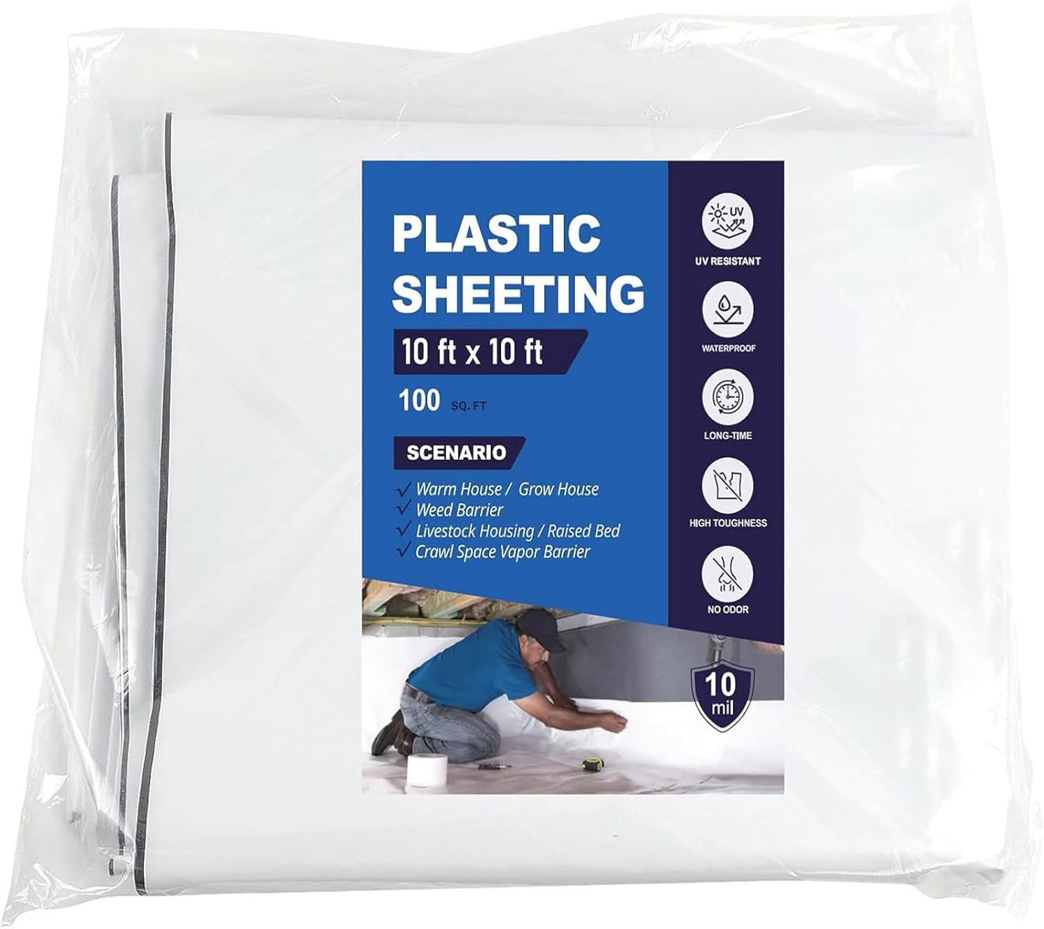 Crawl Space Vapor Barrier - 10 Mil Vapor Barrier - (10' x 10') - Tear ...
