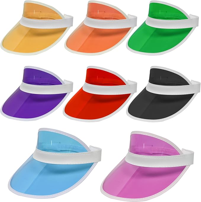 8 Pcs Unisex 80s Style Retro Neon Sun Visor Women Plastic Visors Retro ...