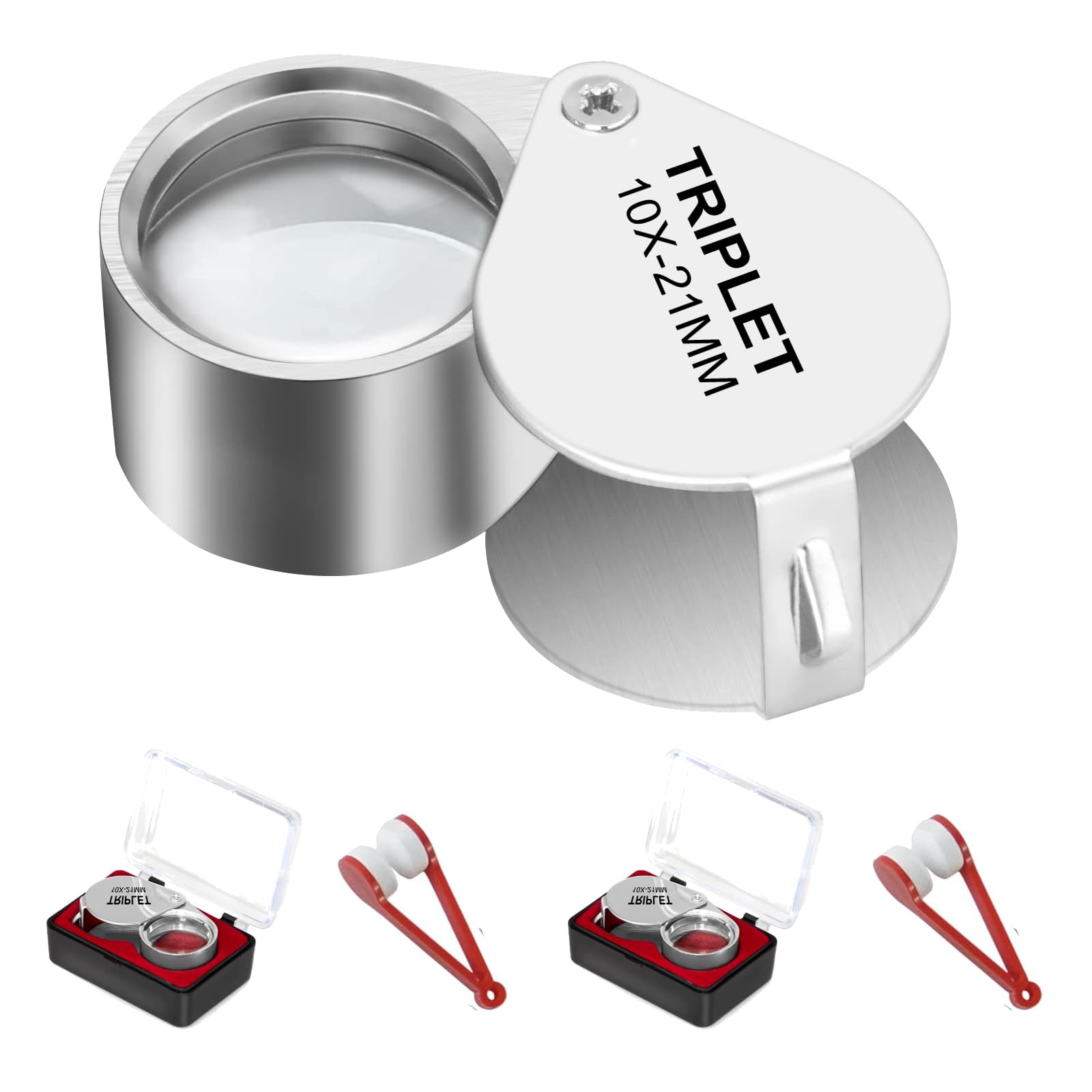 Amazon.com: 2PCS 10X Full Metal Jewelers Eye Loupe Magnifier, Small ...