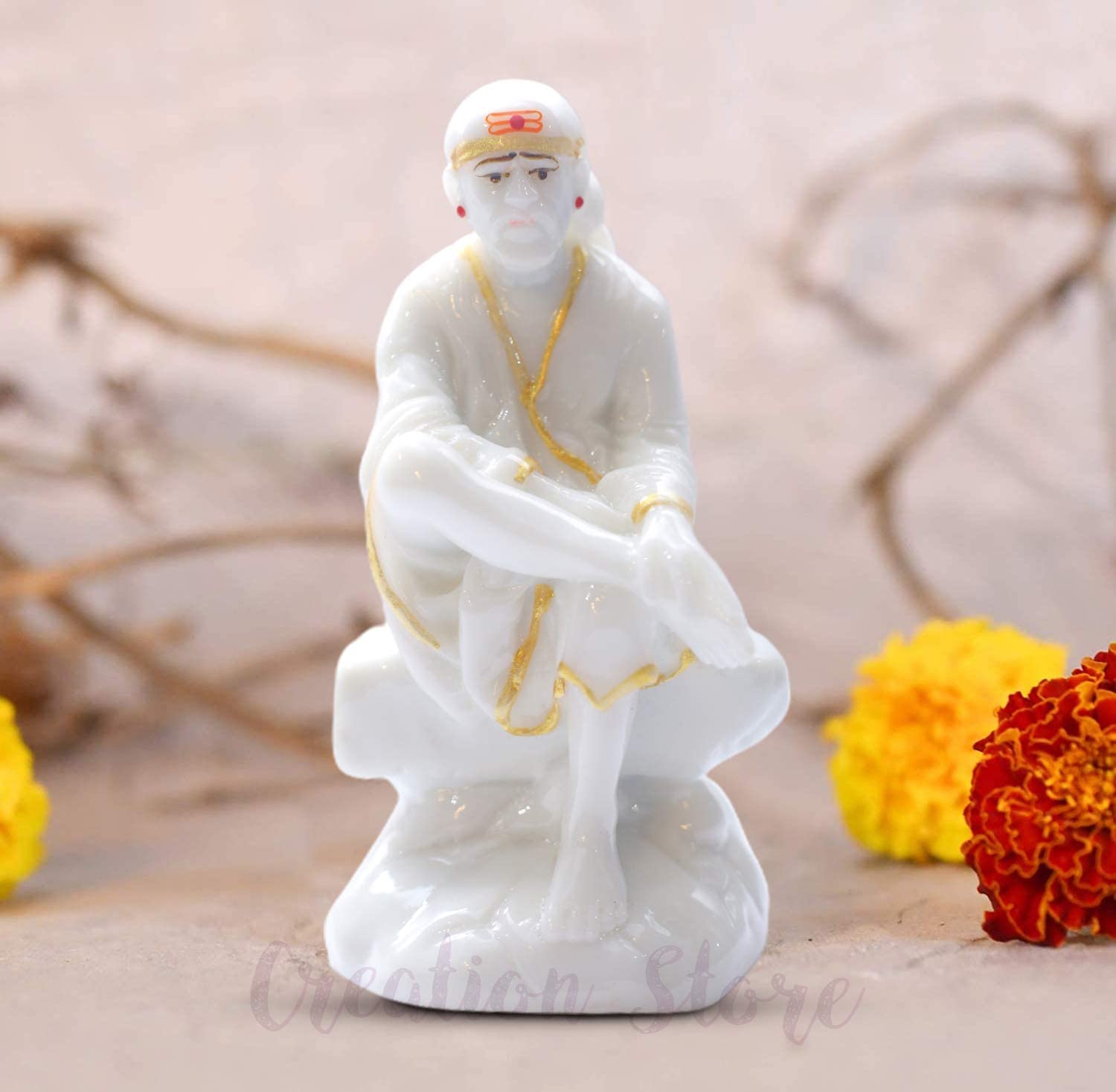 Buy Lord Sai Baba Statue Marble Small Murti for Pooja & Car Dashboard ...
