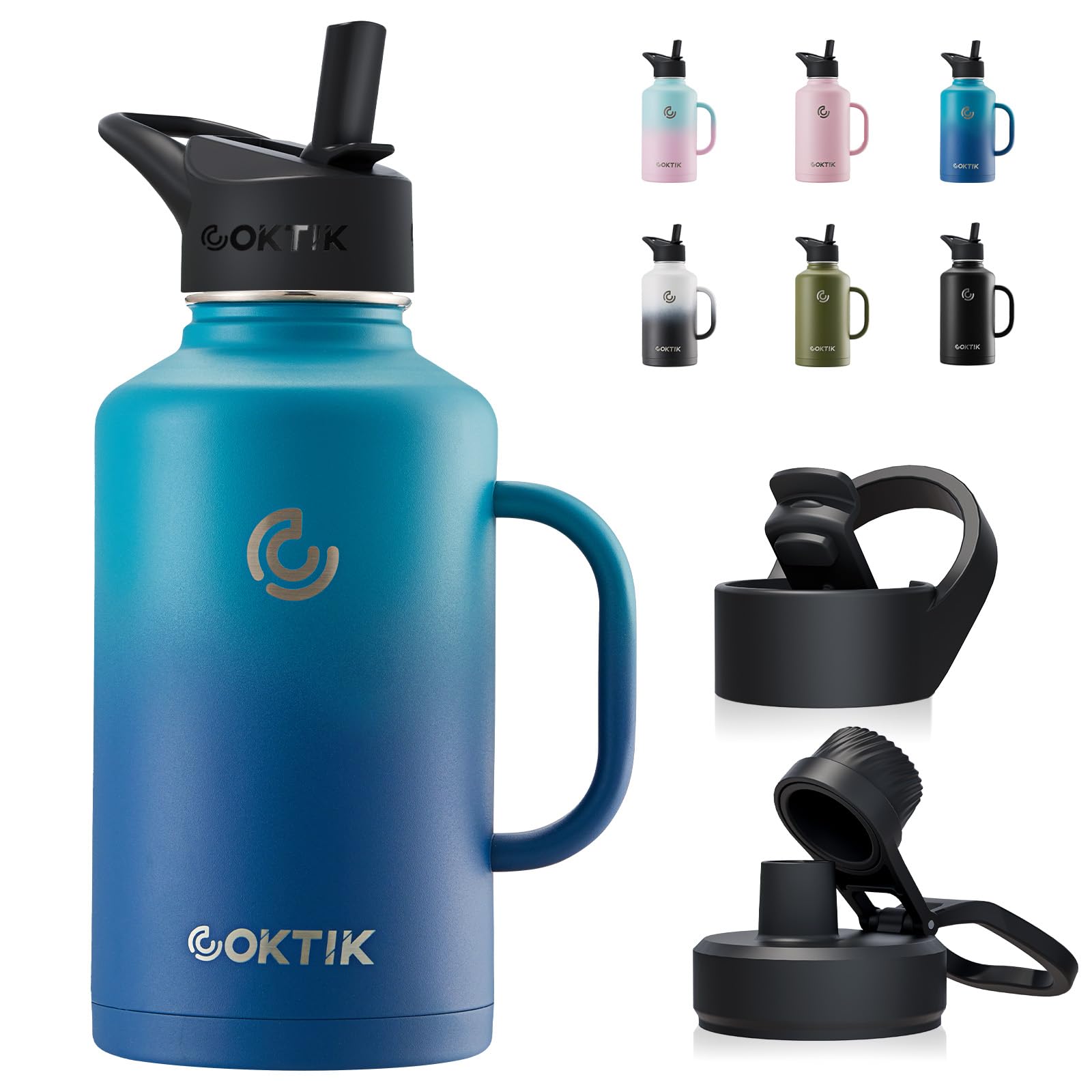 Amazon.com: COKTIK 64 oz/Half Gallon Insulated Water Bottle Jug with ...