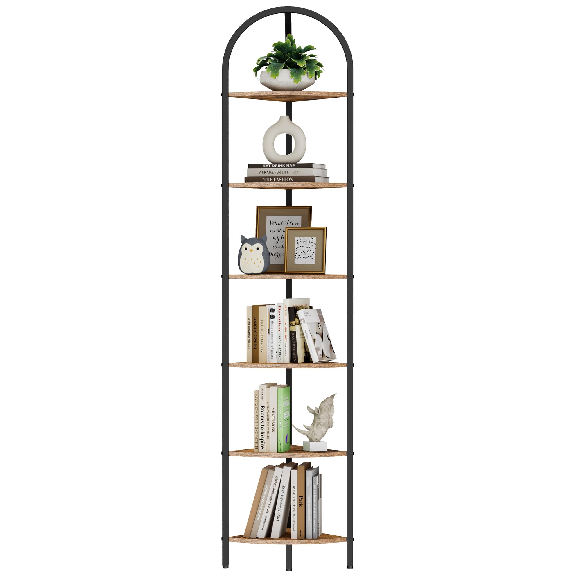 Amazon.com: Homhedy 6-Tier Corner Shelf Stand, Wall Corner Bookshelf ...