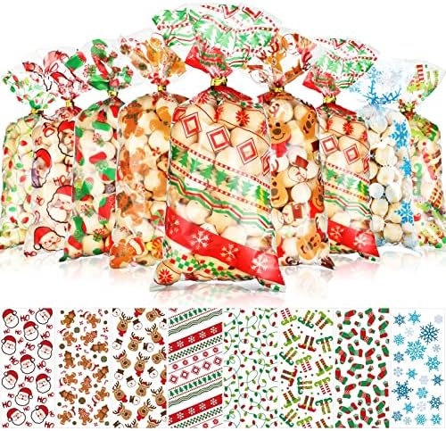 Amazon.com: Blulu 120 Pieces Christmas Goodie Cookie Bags Cellophane ...