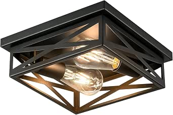 Square Flush Mount Ceiling Light Fixtures,2-Light Black Farmhouse Close ...
