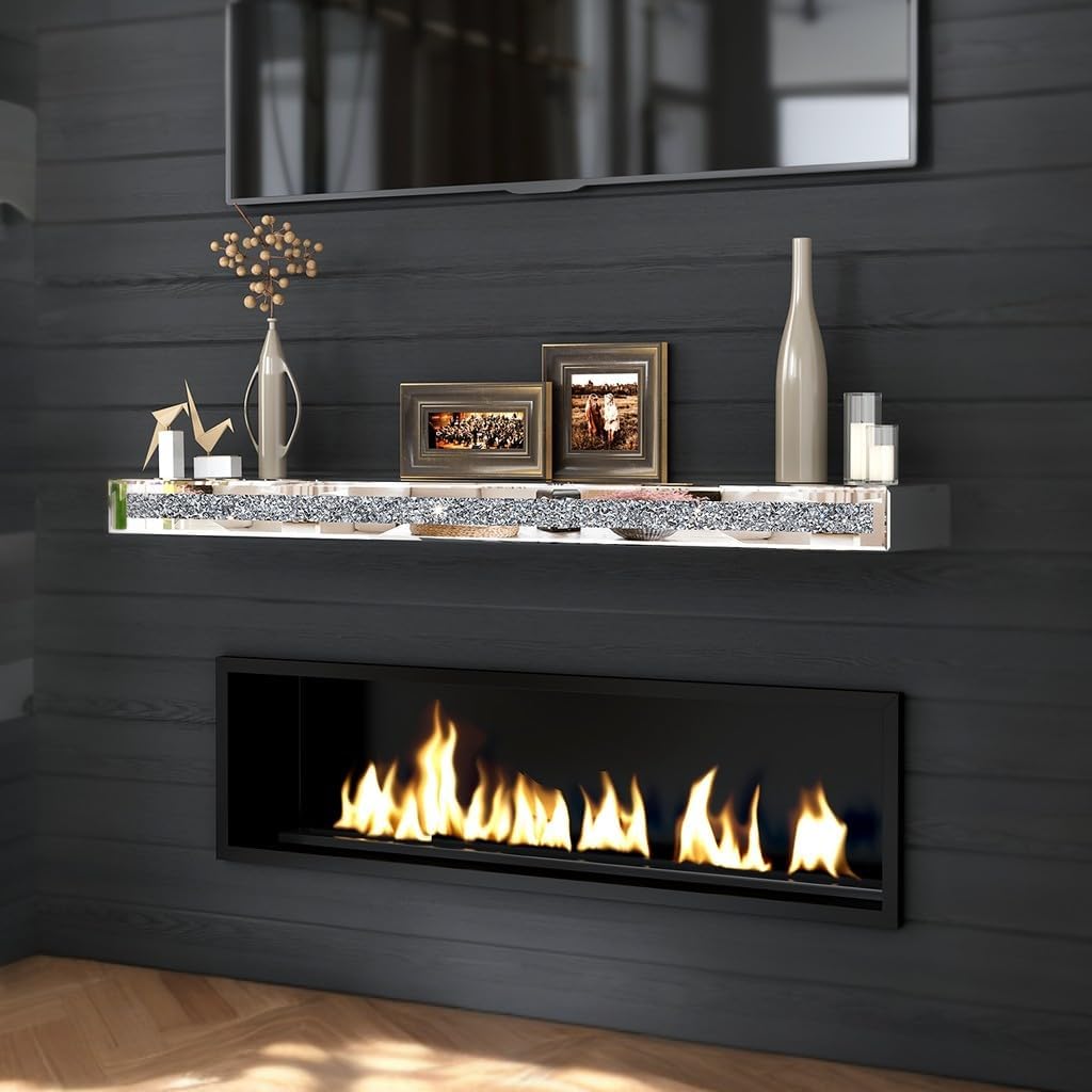Amazon.com: blingworld Fireplace Mantel Mirrored, 48" Glass Floating ...