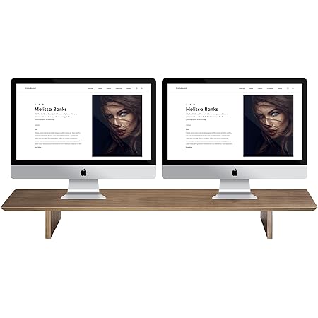Aothia Large Dual Monitor Stand for Computer Screens Solid Wood Riser ...