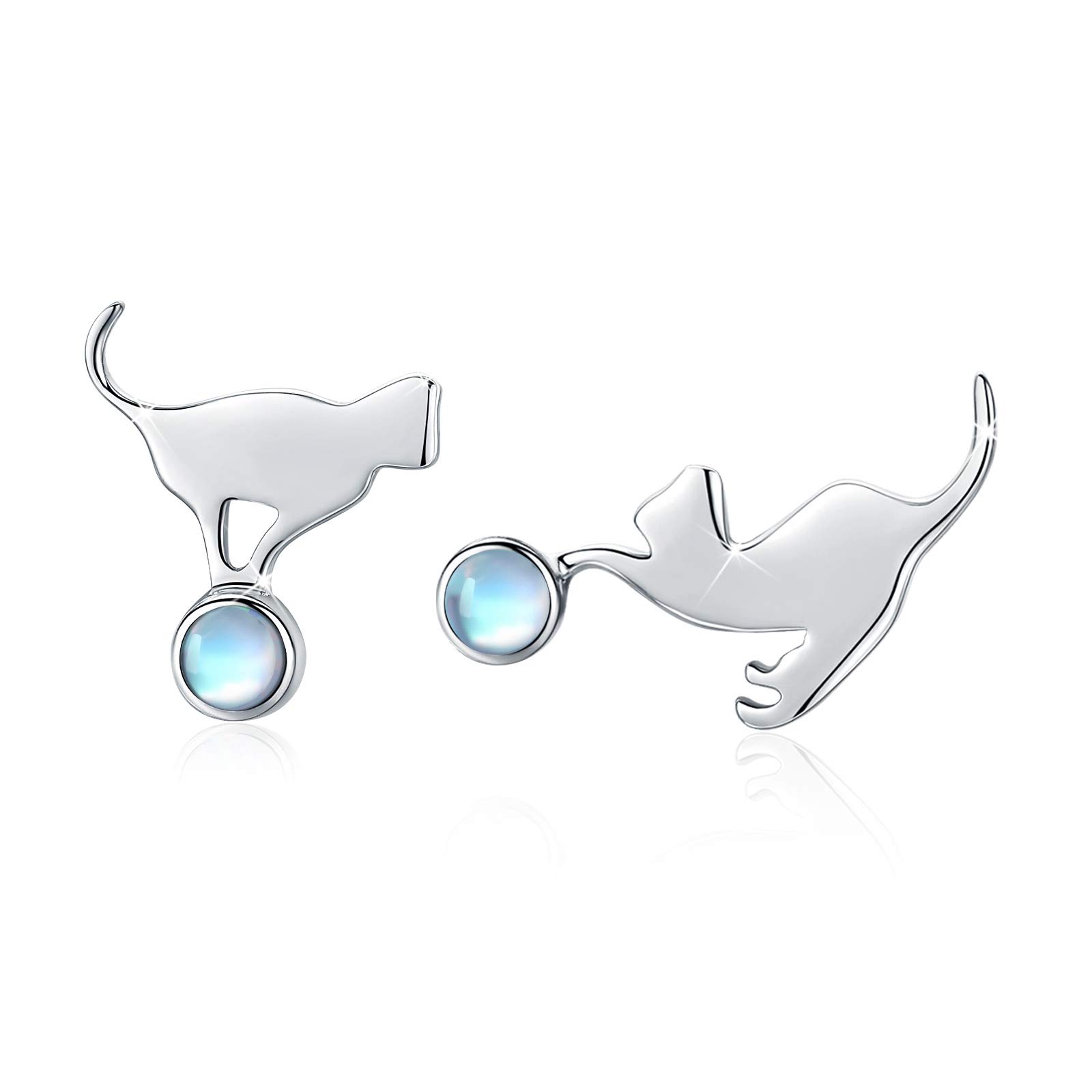 Amazon.com: Cat Earrings Moonstone Cat Studs Earrings S925 Silver ...