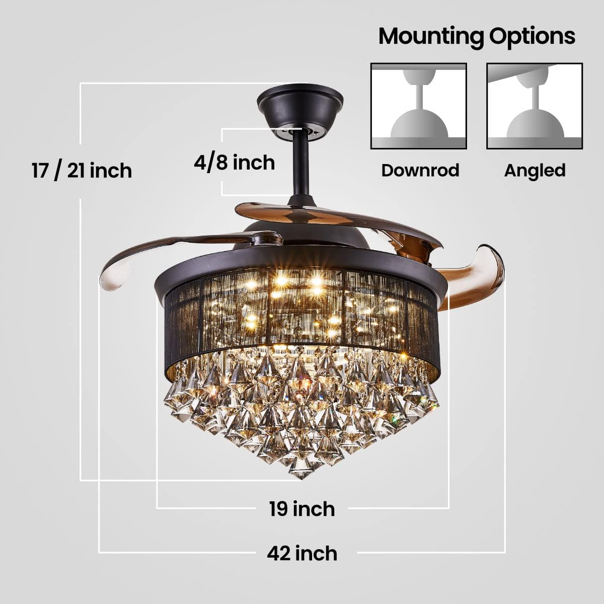 Buy 42 inch Retractable Crystal Ceiling Fan with Lights and Remote ...