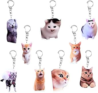 Molybdix 9Pcs Cat Keychain Cute Meme Keychains, Cat Themed Charm Key ...