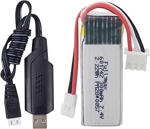 Amazon.com: Fytoo 1pcs 7.4V 300mah Lithium Battery with 1pcs USB ...