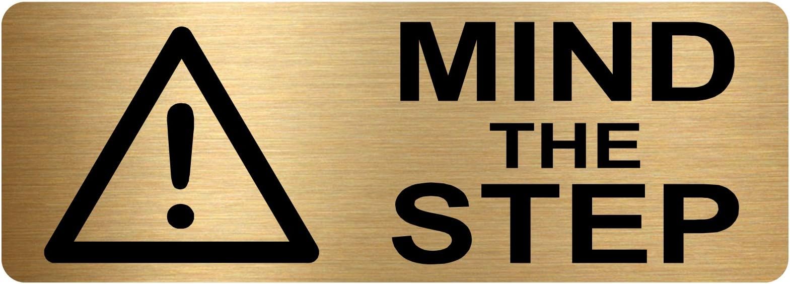 METAL Mind The Step Sign-WITH IMAGE-Brushed Gold Aluminium -Warning ...