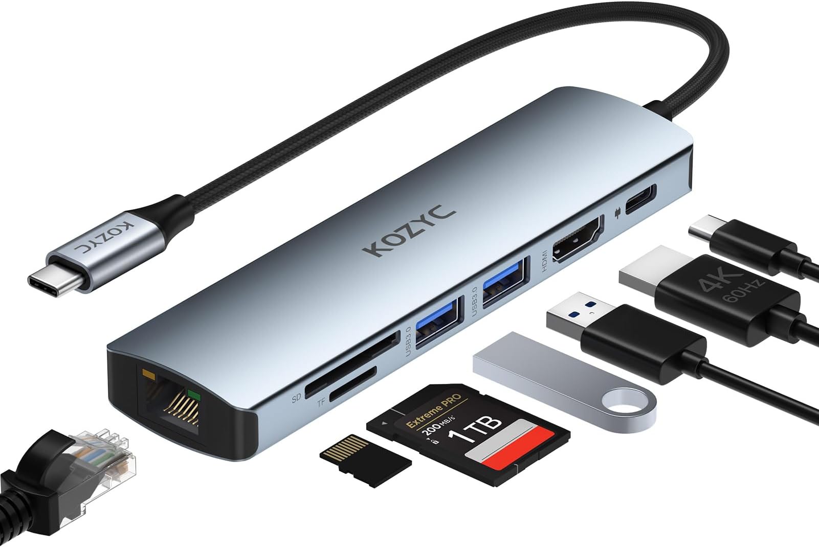 Amazon.com: USB C Hub with Ethernet, KOZYC 7 in 1 USB-C Hub Multiport ...