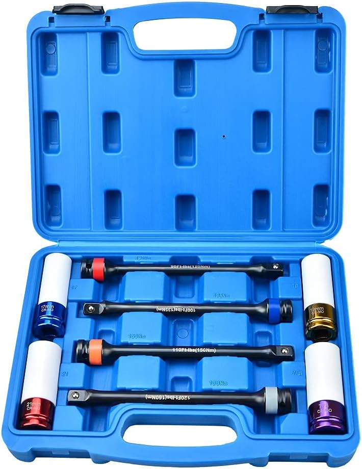 1/2" Drive Torque Limiting Extension Bar & Deep Impact Socket Set, 8 ...