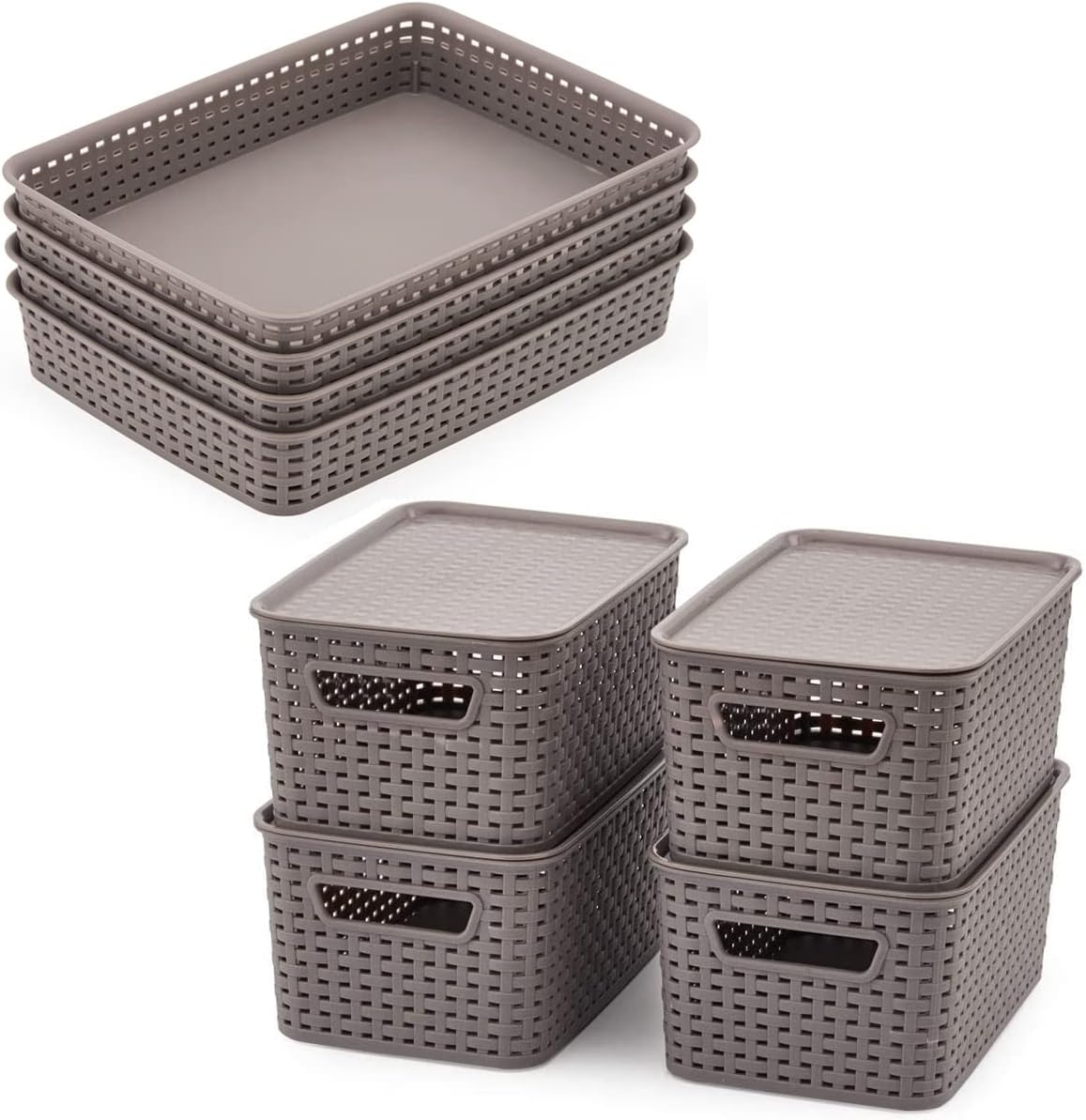 Amazon.com: EZOWare Set of 8 Gray Plastic Woven Knit Baskets, Storage ...