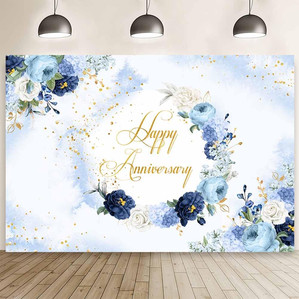 Amazon.com : Ayayiya Blue Floral Birthday Backdrop Royal Blue Flower ...