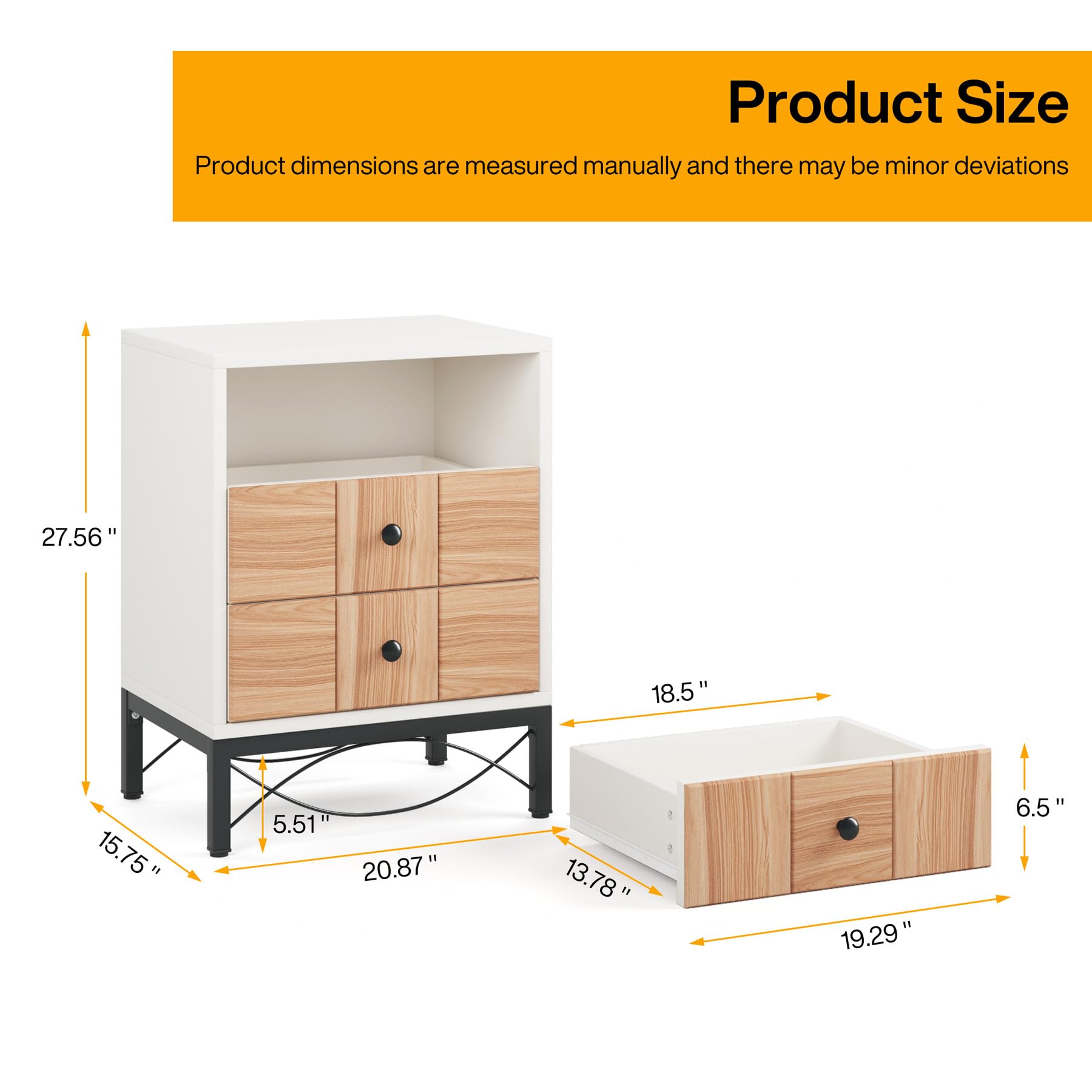 LITTLE TREE Nightstand with 3 Drawers, Modern Bedside Table for Small ...