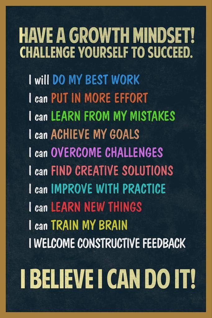 Amazon.com: Growth Mindset Poster For Classroom Decoration Motivational ...